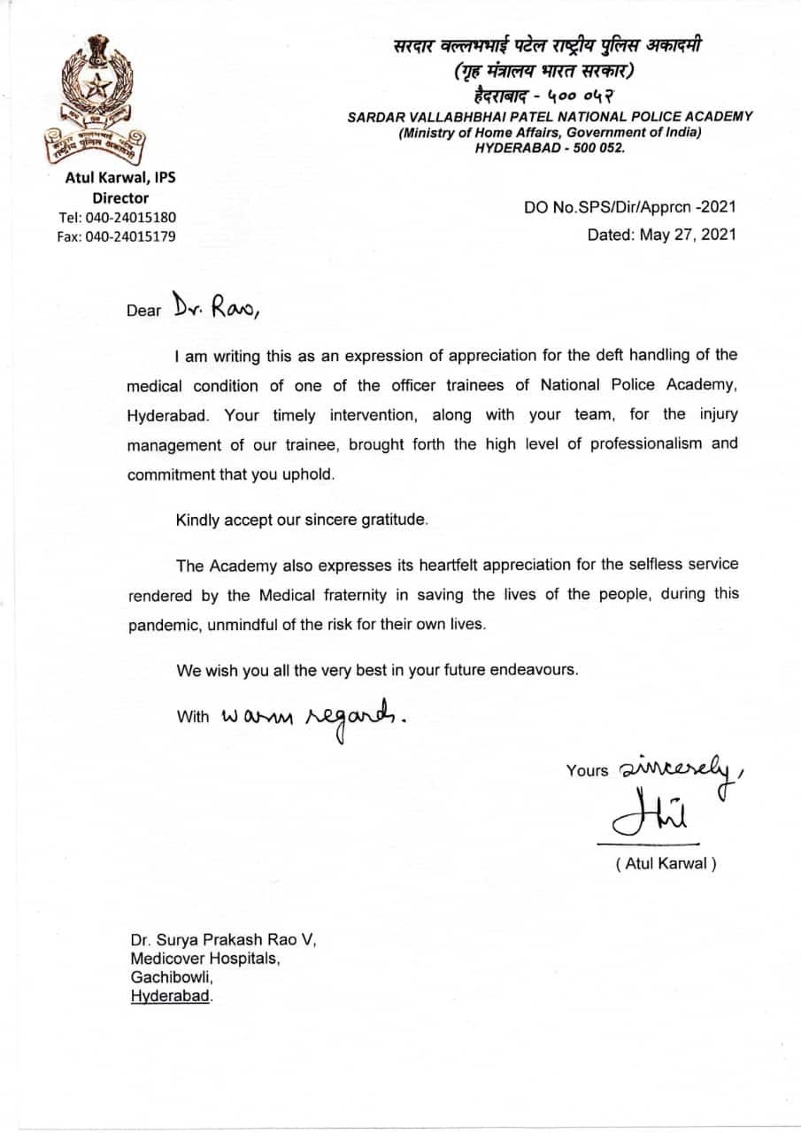 National Police Academy appreciation letter | Spine Surgeon